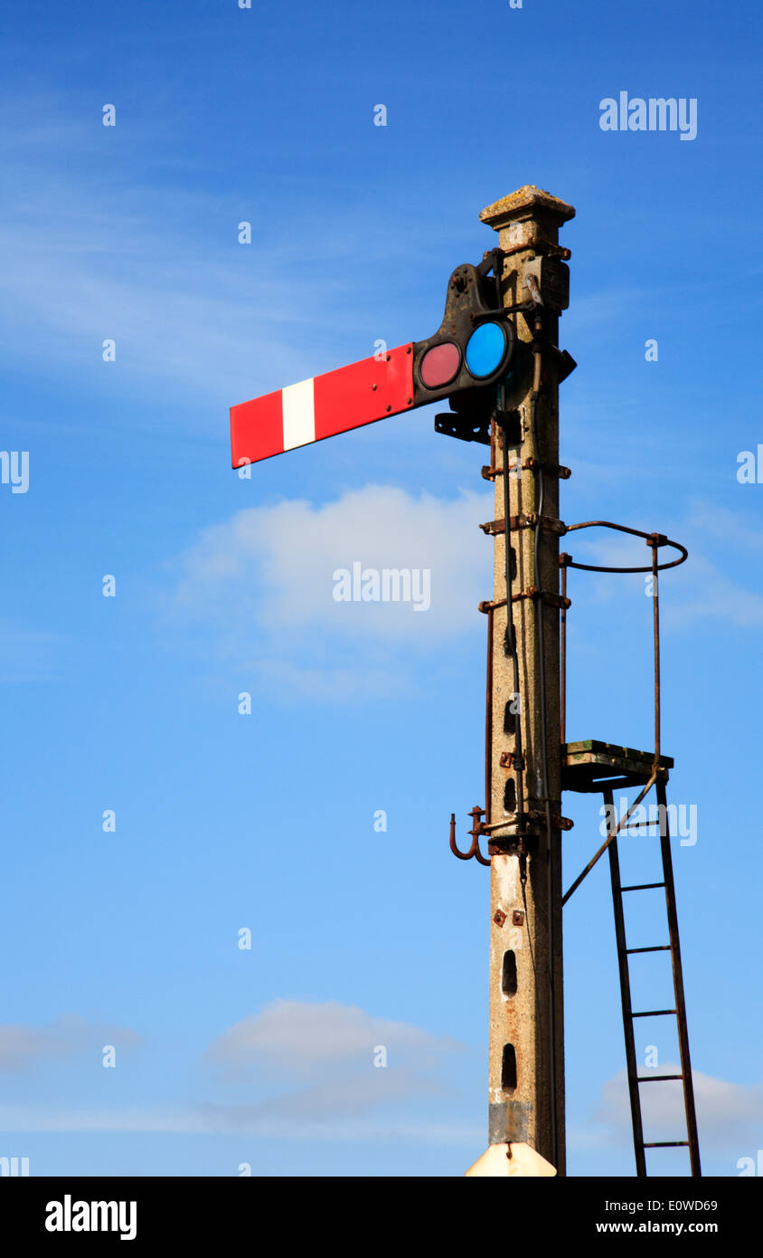 A railway signal on the Wherry Lines at Somerleyton, Suffolk, England ...