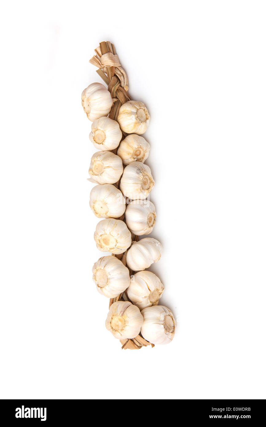 String of Garlic bulbs isolated on a white studio background Stock ...