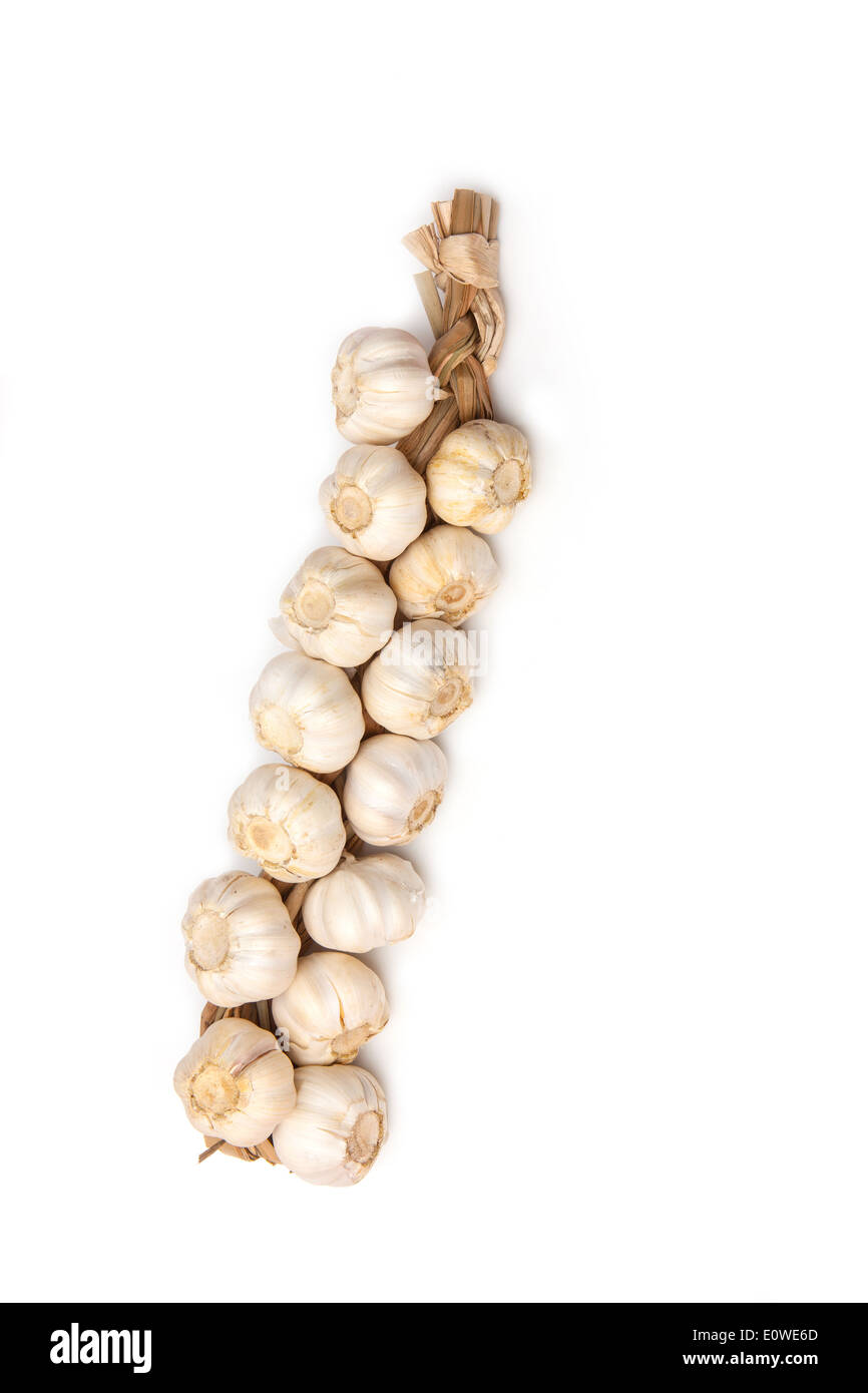 String of Garlic bulbs isolated on a white studio background Stock ...