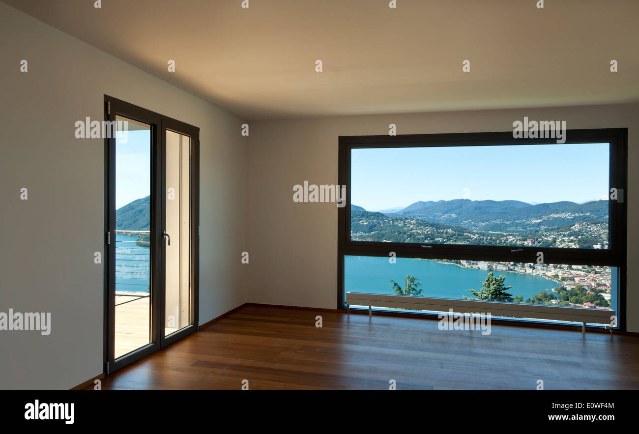 Modern apartment, large living room with panoramic view Stock Photo - Alamy