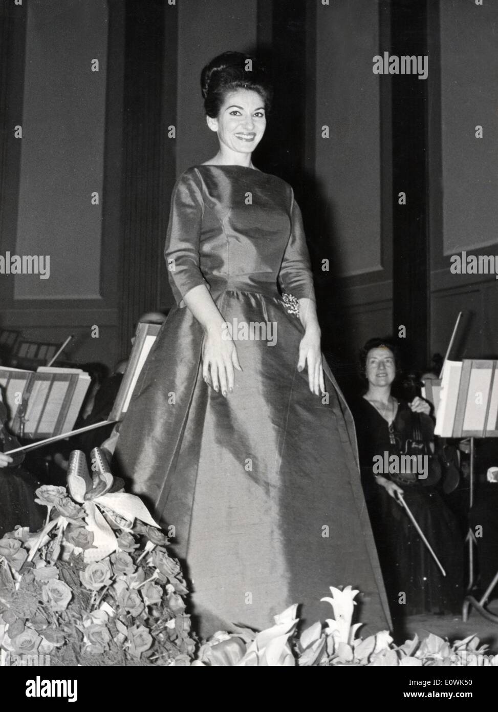 Singer Maria Callas at a performance at the Theatre des Champs Elysees ...