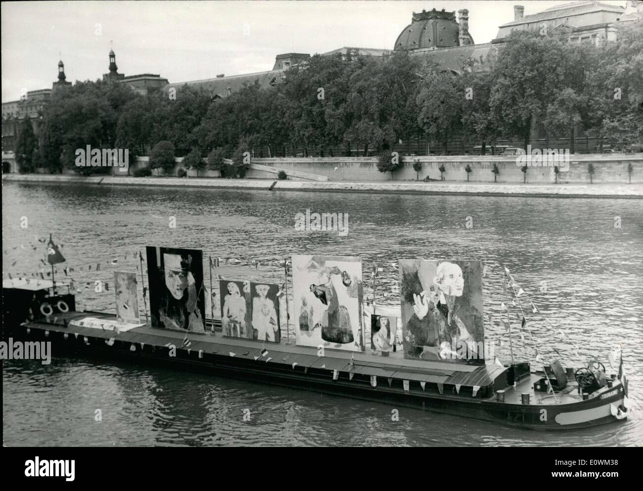 Jul. 11, 1963 - Barge Carries Artist Lorjou's Exposition Down Seine ...