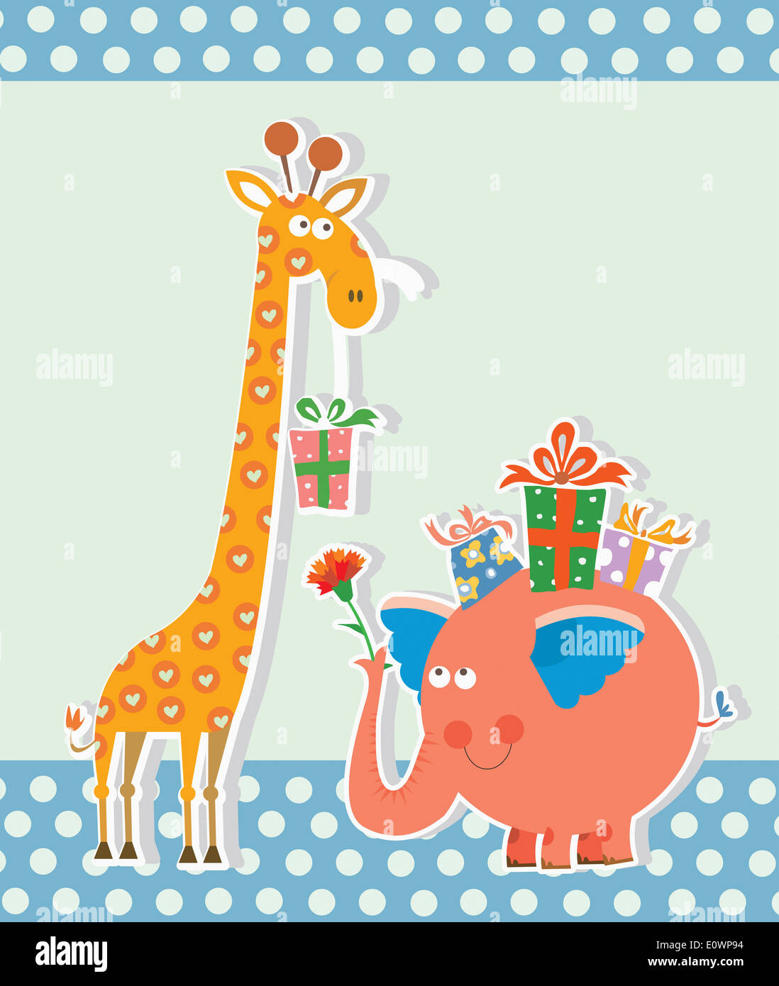 a giraffe and an elephant with presents Stock Photo - Alamy