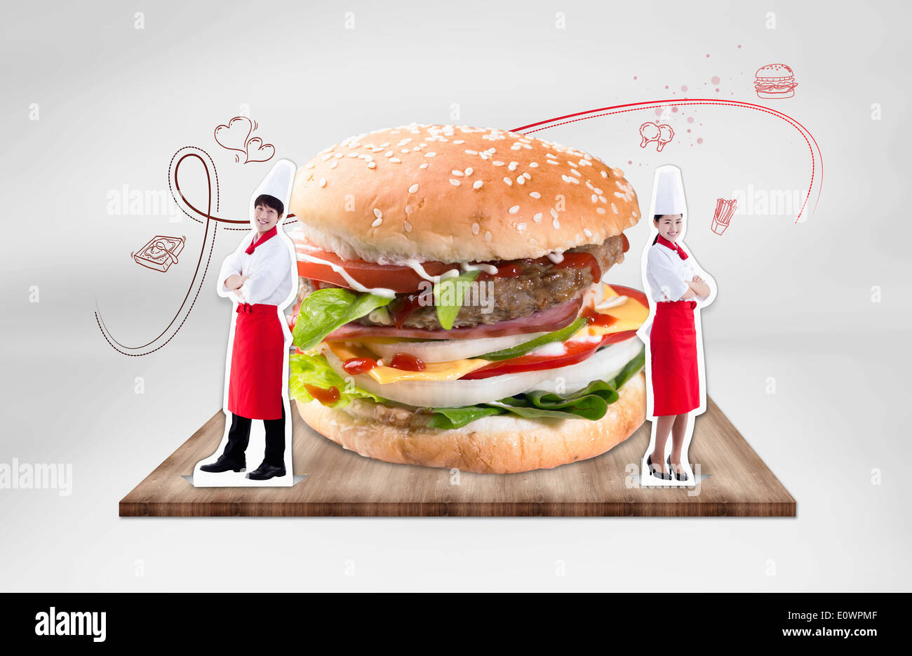 chefs next to a burger Stock Photo - Alamy