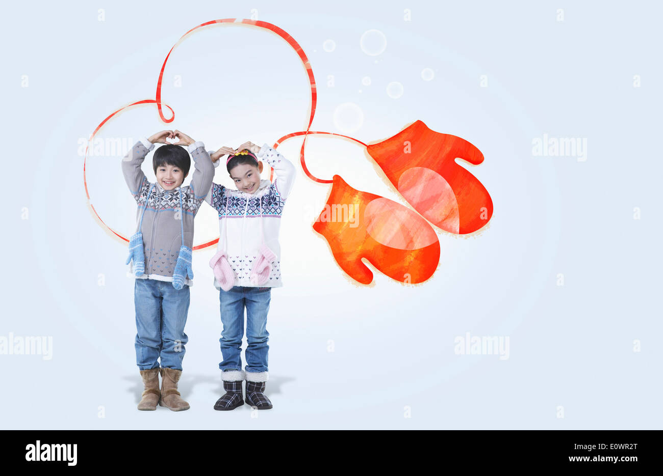 two kids with mittens Stock Photo - Alamy