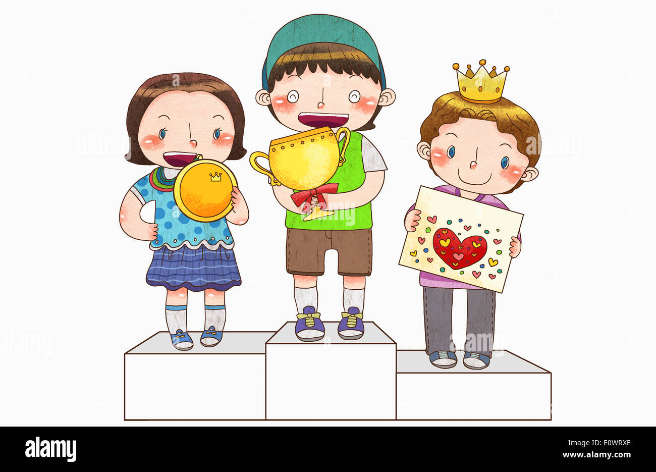 three kids on a podium Stock Photo - Alamy
