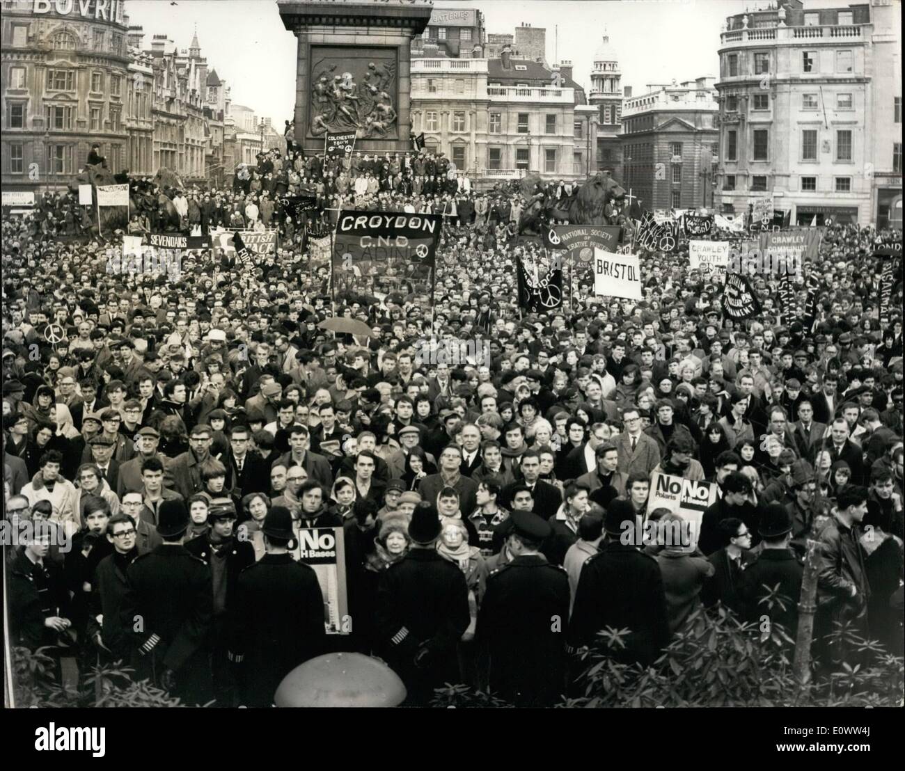 Mar. 03, 1964 - ban the bomb meeting in Trafalgar Square: Members of ...
