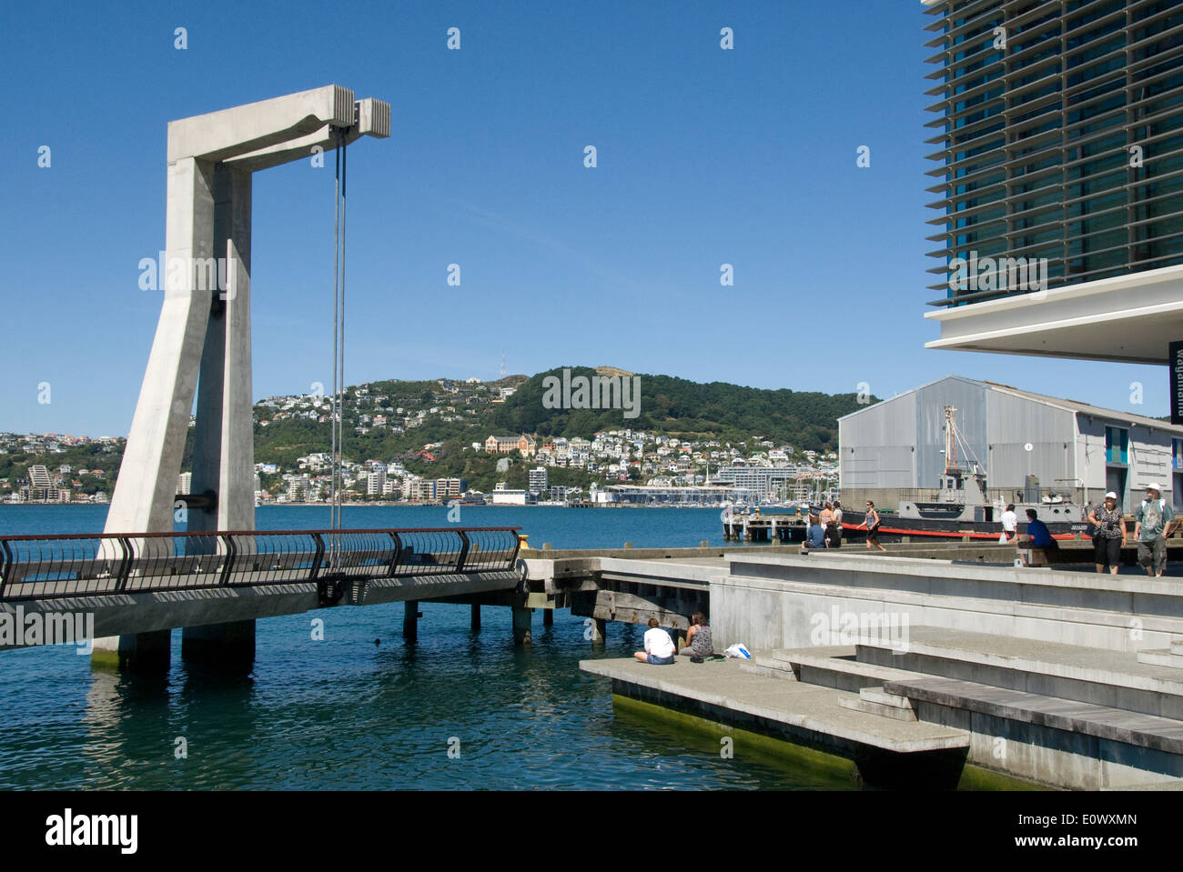 Iconic footbridge, Wellington harbour, North Island, New Zealand Stock ...