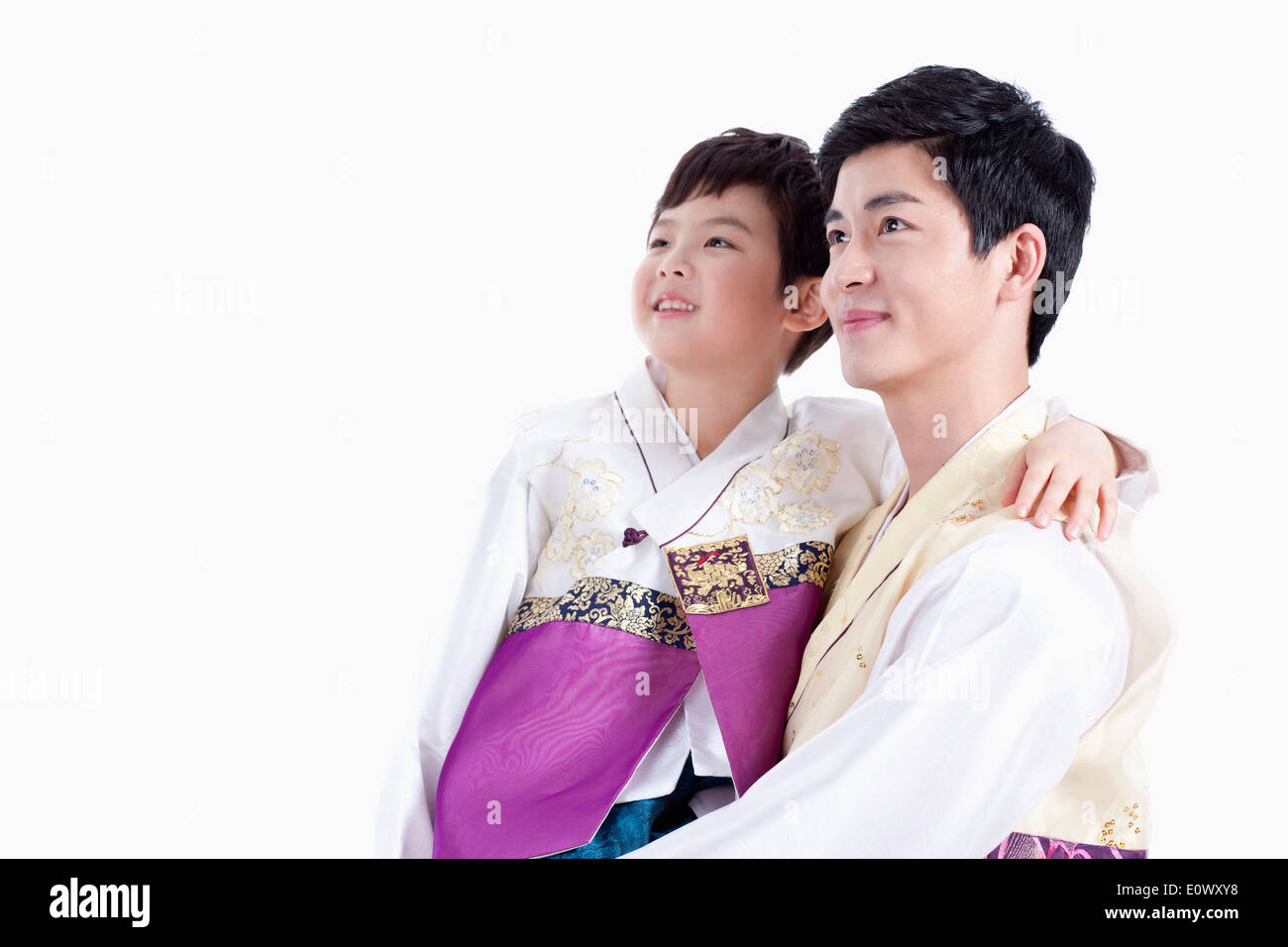 father and son wearing traditional Korean outfits Stock Photo - Alamy