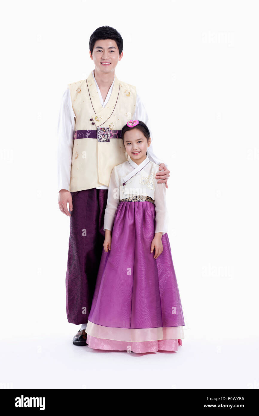 father and daughter wearing traditional Korean outfits Stock Photo - Alamy