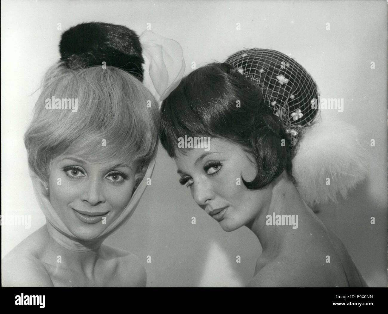 Oct. 03, 1964 - A daytime hairstyle is to the left, a chignon with ...