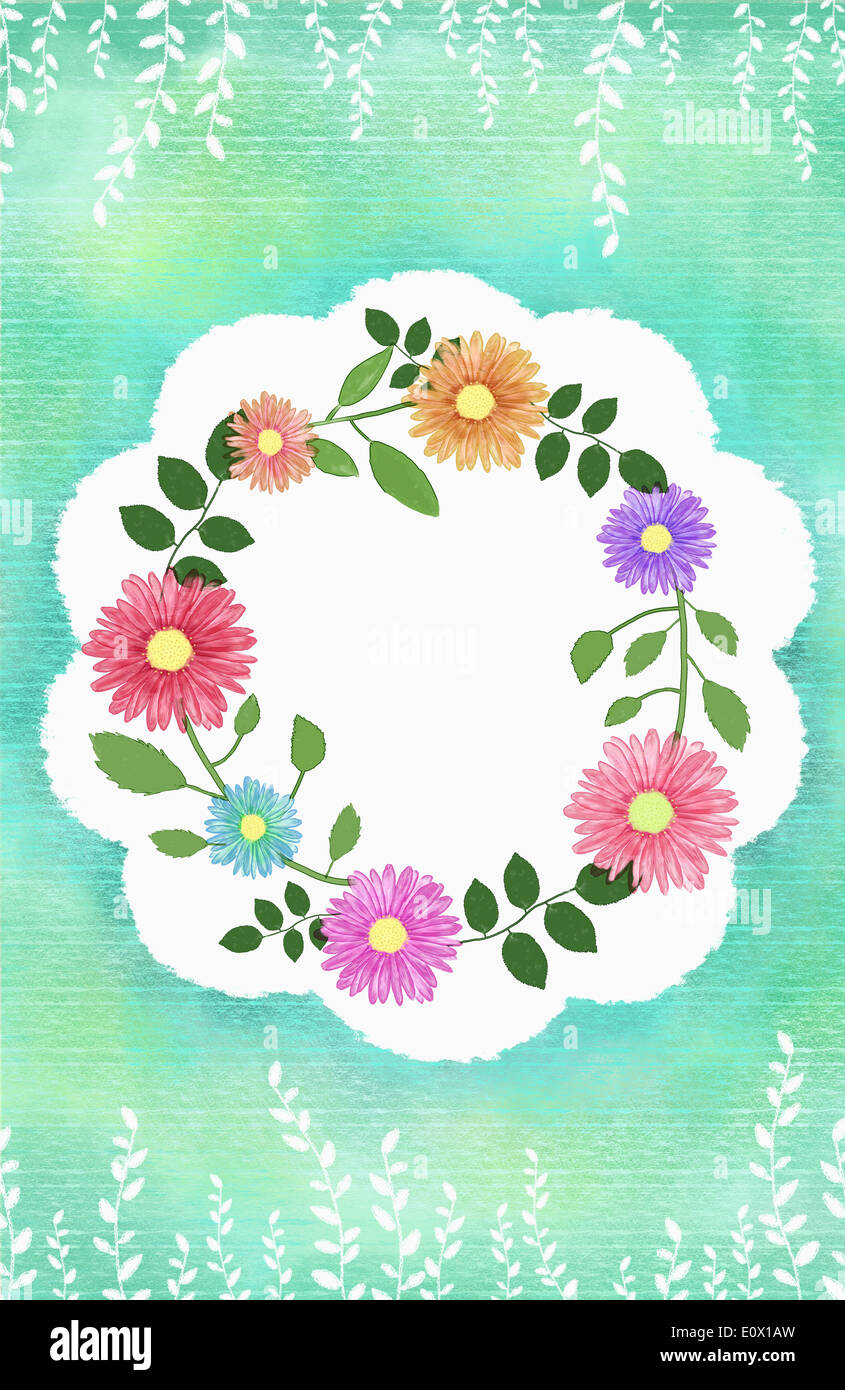 a template with a nature scenery and flowers Stock Photo - Alamy