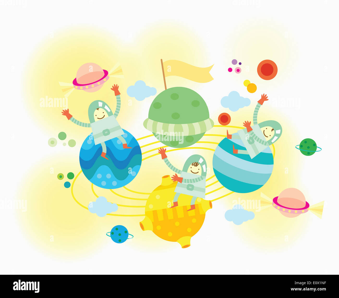 aliens sitting on planets in space Stock Photo - Alamy