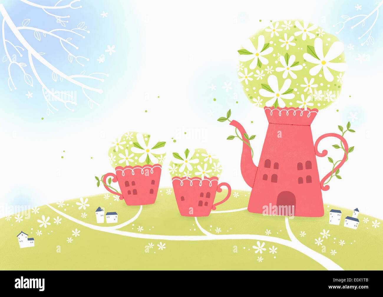 a watering can shape house with plants on the top Stock Photo - Alamy