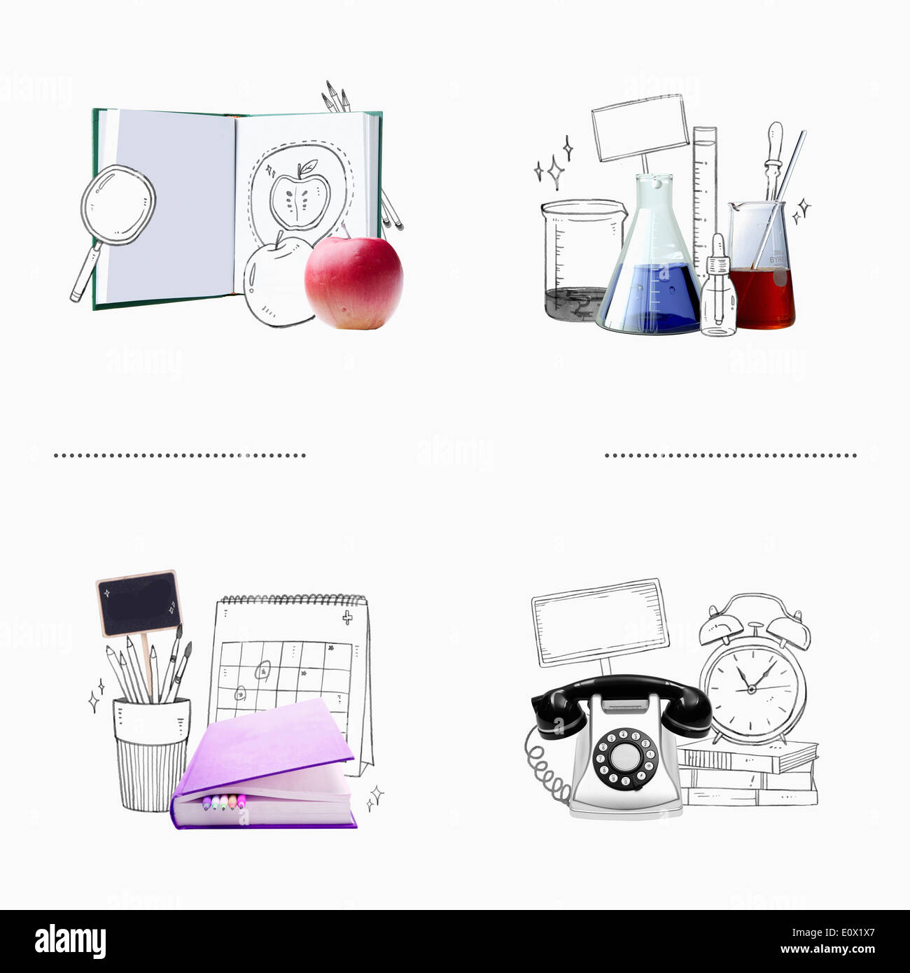 a mixture of pictures and sketch art presenting school related ...