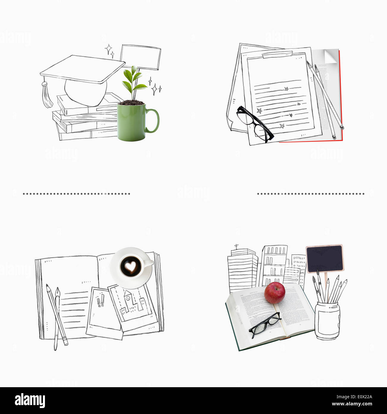 a mixture of pictures and sketch art presenting school related ...