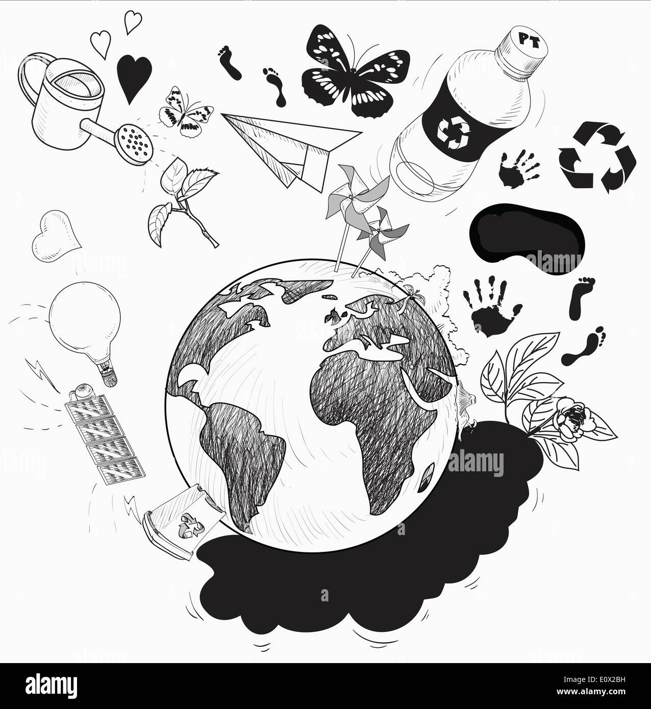 the globe surrounded by eco friendly objects and icons Stock Photo - Alamy