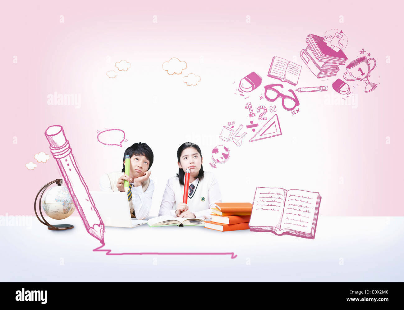 two students dreaming while studying Stock Photo - Alamy