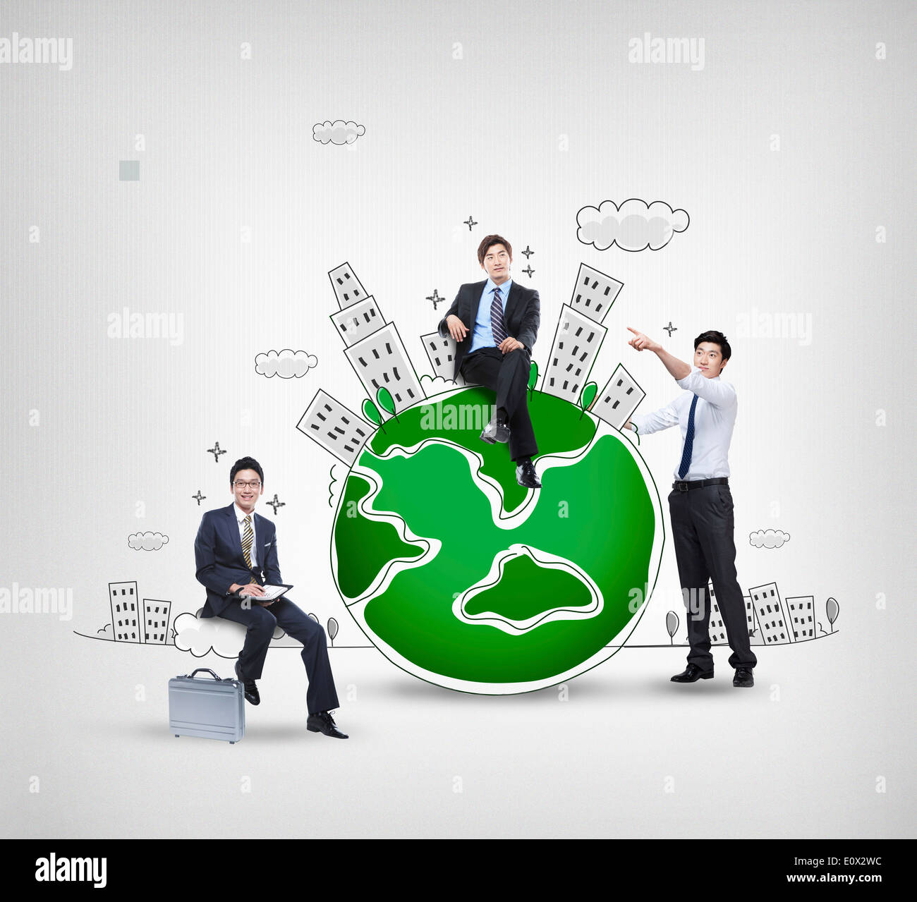 Businessman sitting on a globe hi-res stock photography and images - Alamy