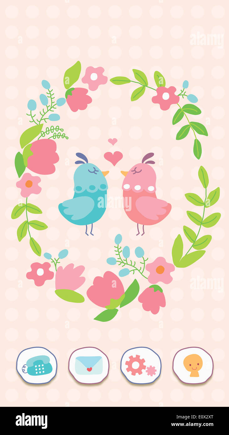 two birds on top of smart phone icons Stock Photo - Alamy