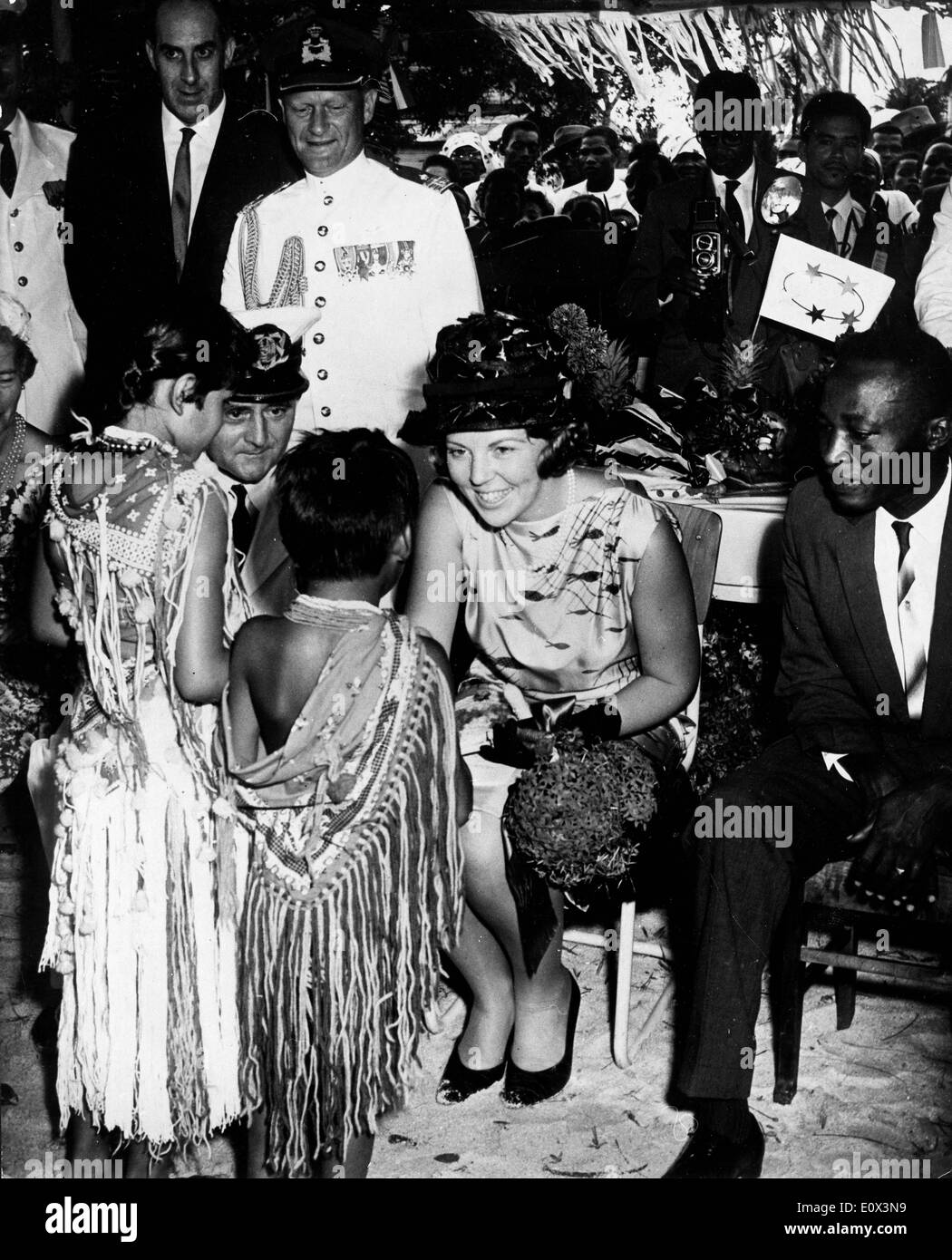 Princess Beatrix meeting children on her visit to Suriname Stock Photo ...
