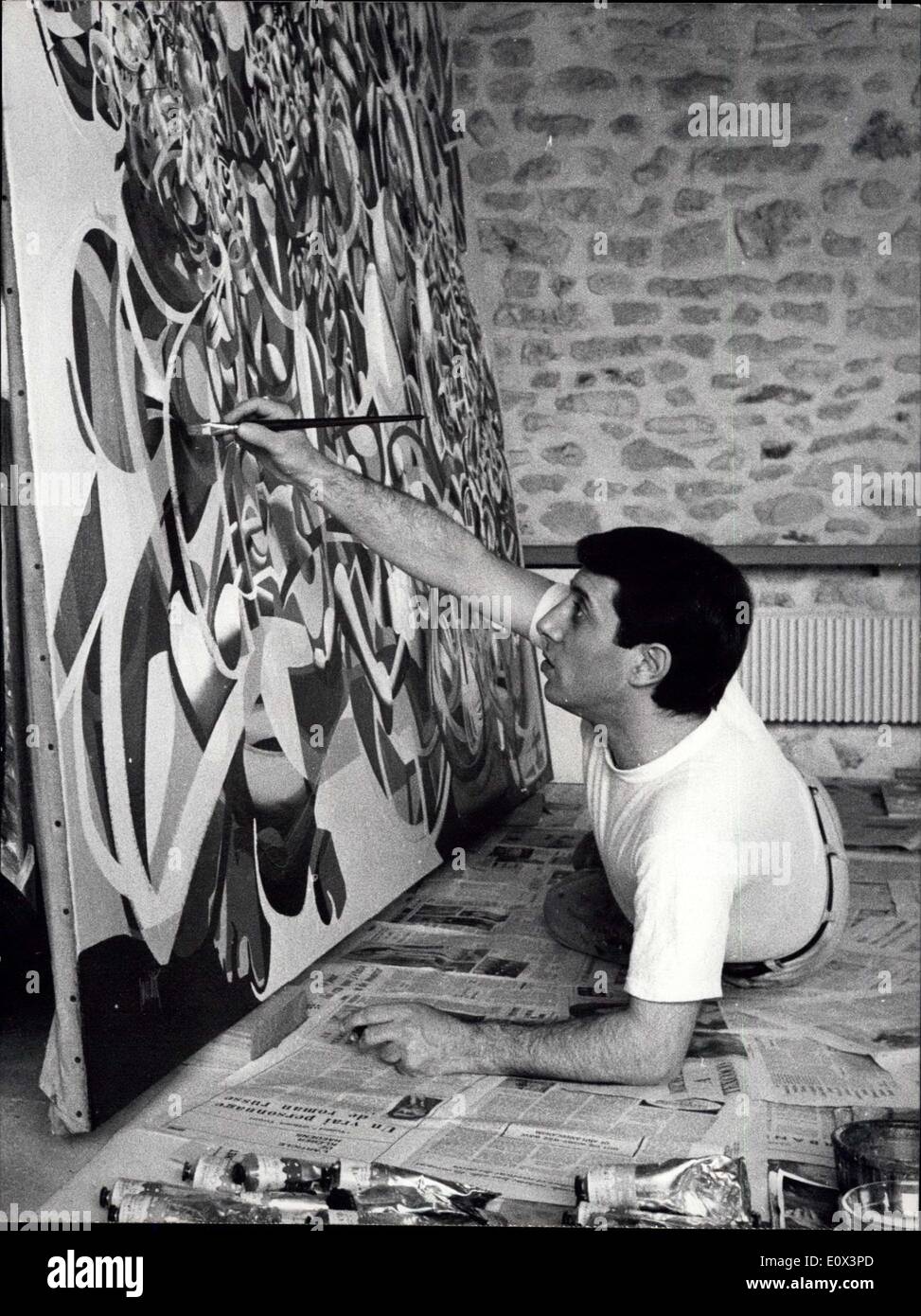 Mar. 16, 1965 - Artist Raymond Moretti Working on ''The Cries of the ...