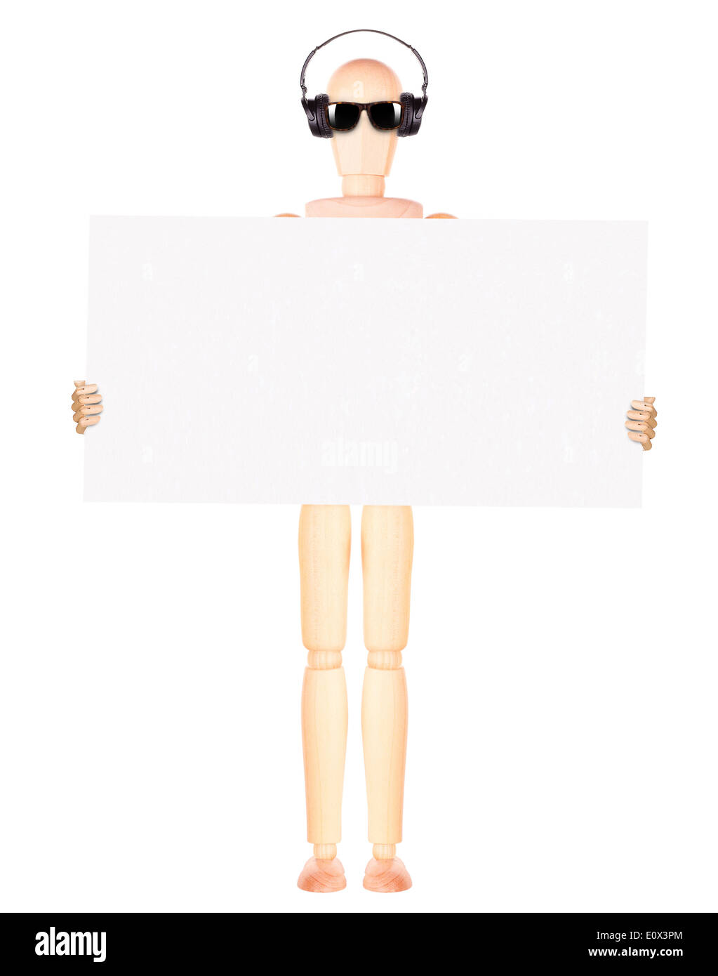 wooden Dummy with empty banner Isolated Over White Background Stock ...