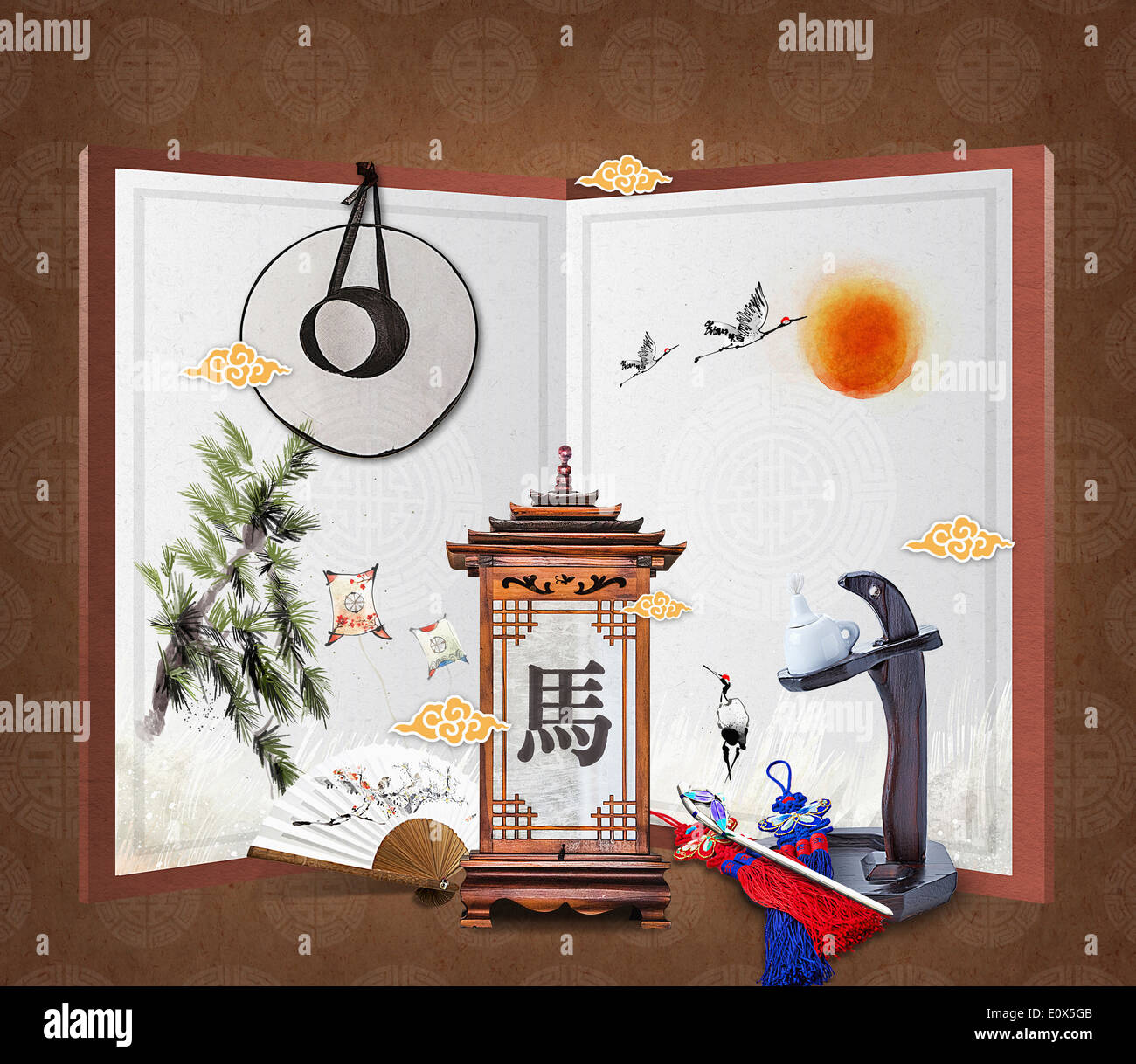 a template with traditional Korean scenery and objects Stock Photo - Alamy
