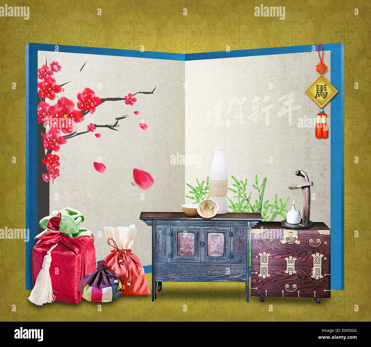 a template with traditional Korean scenery and objects Stock Photo - Alamy