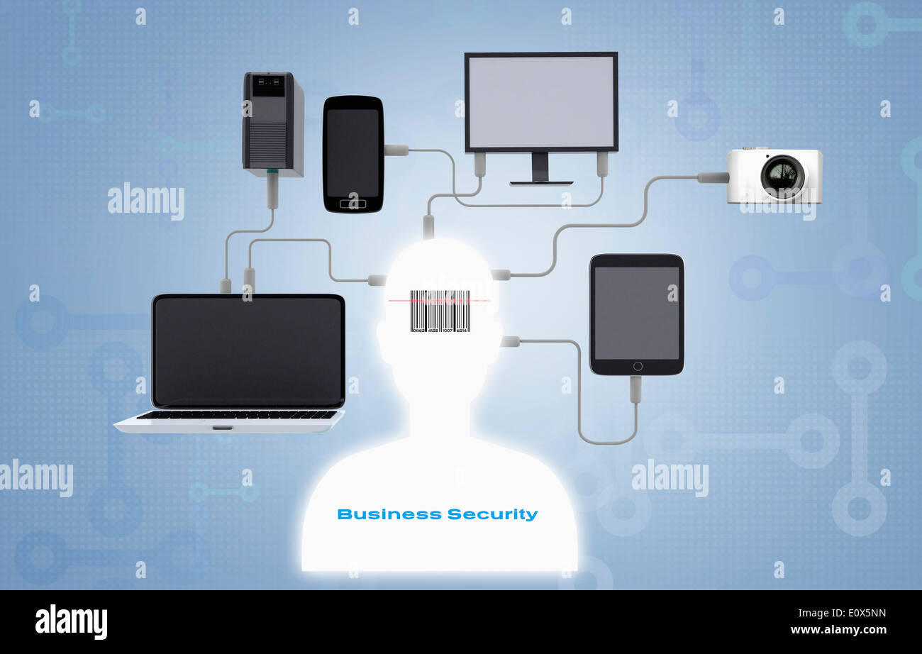 a person figure connected to several devices Stock Photo - Alamy