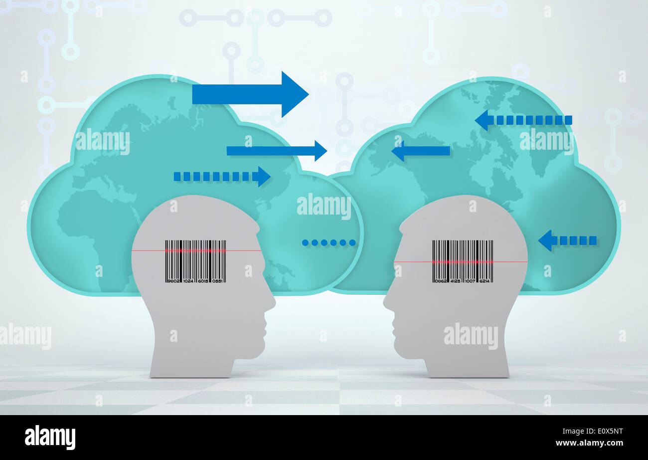 two figures connected by cloud services Stock Photo - Alamy