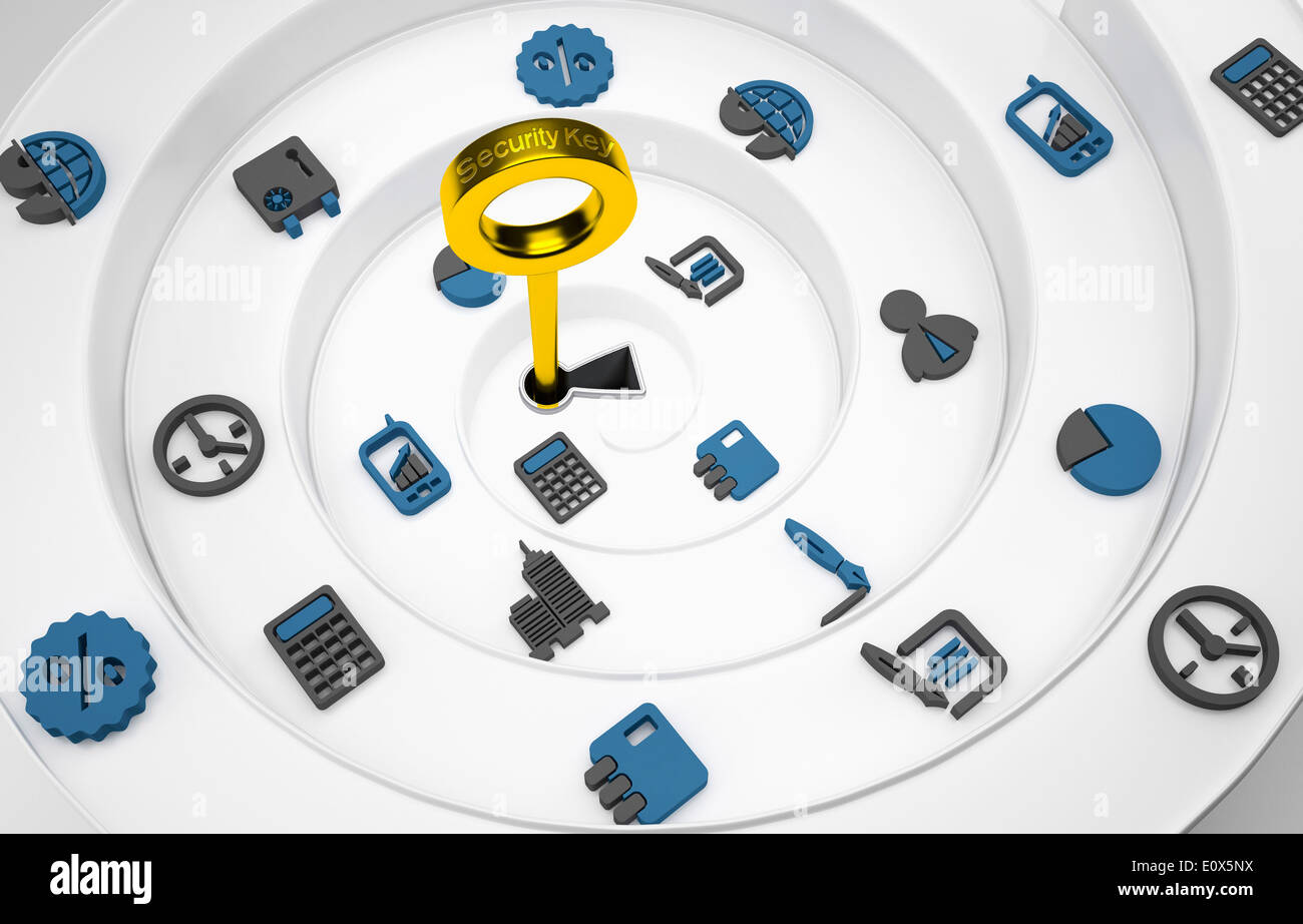 a spiral of icons and a lock in the middle Stock Photo - Alamy