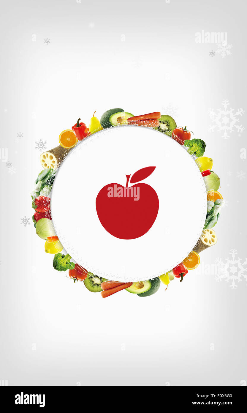 an apple inside a circle of fruits Stock Photo - Alamy