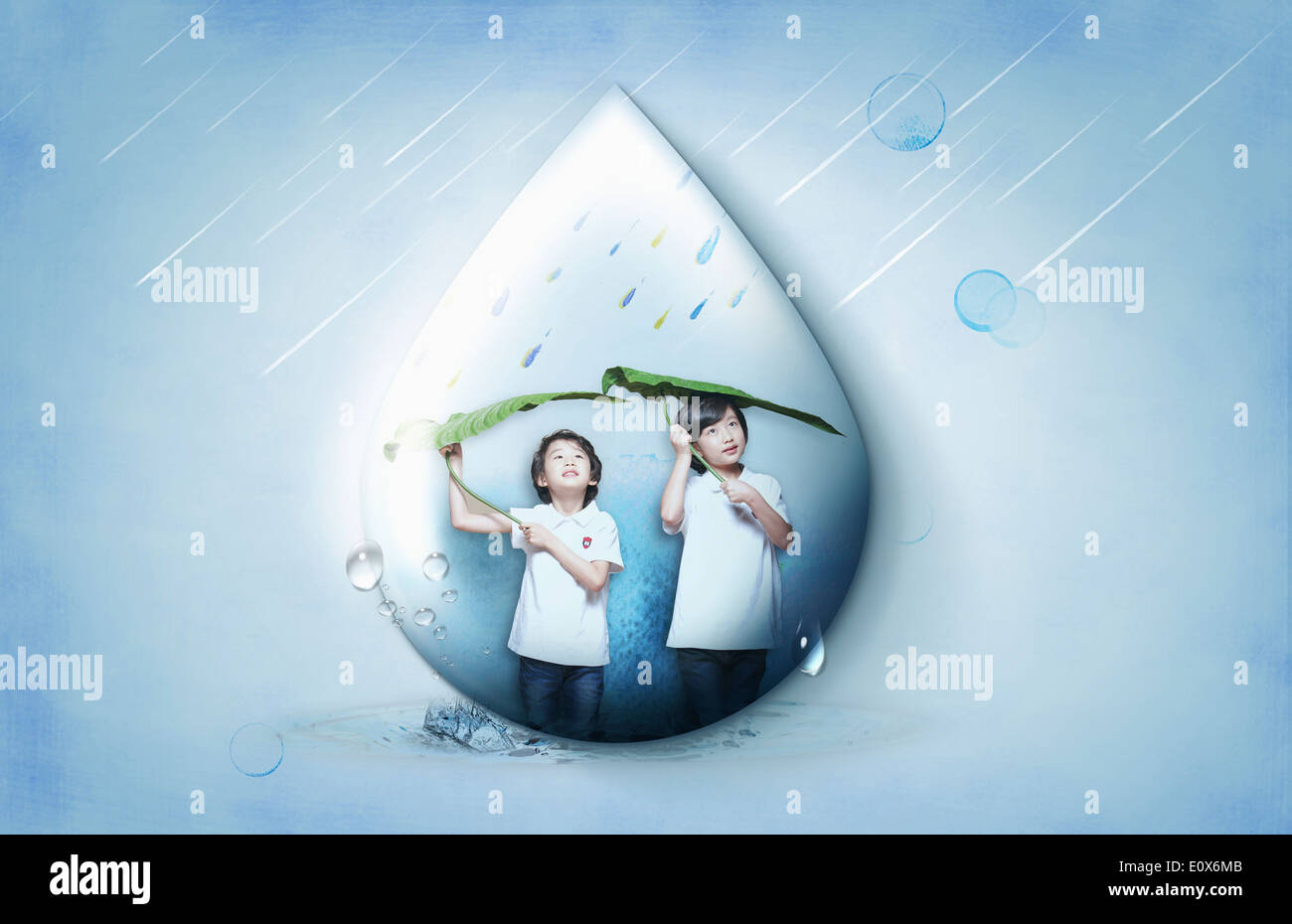 two kids in a water drop Stock Photo - Alamy