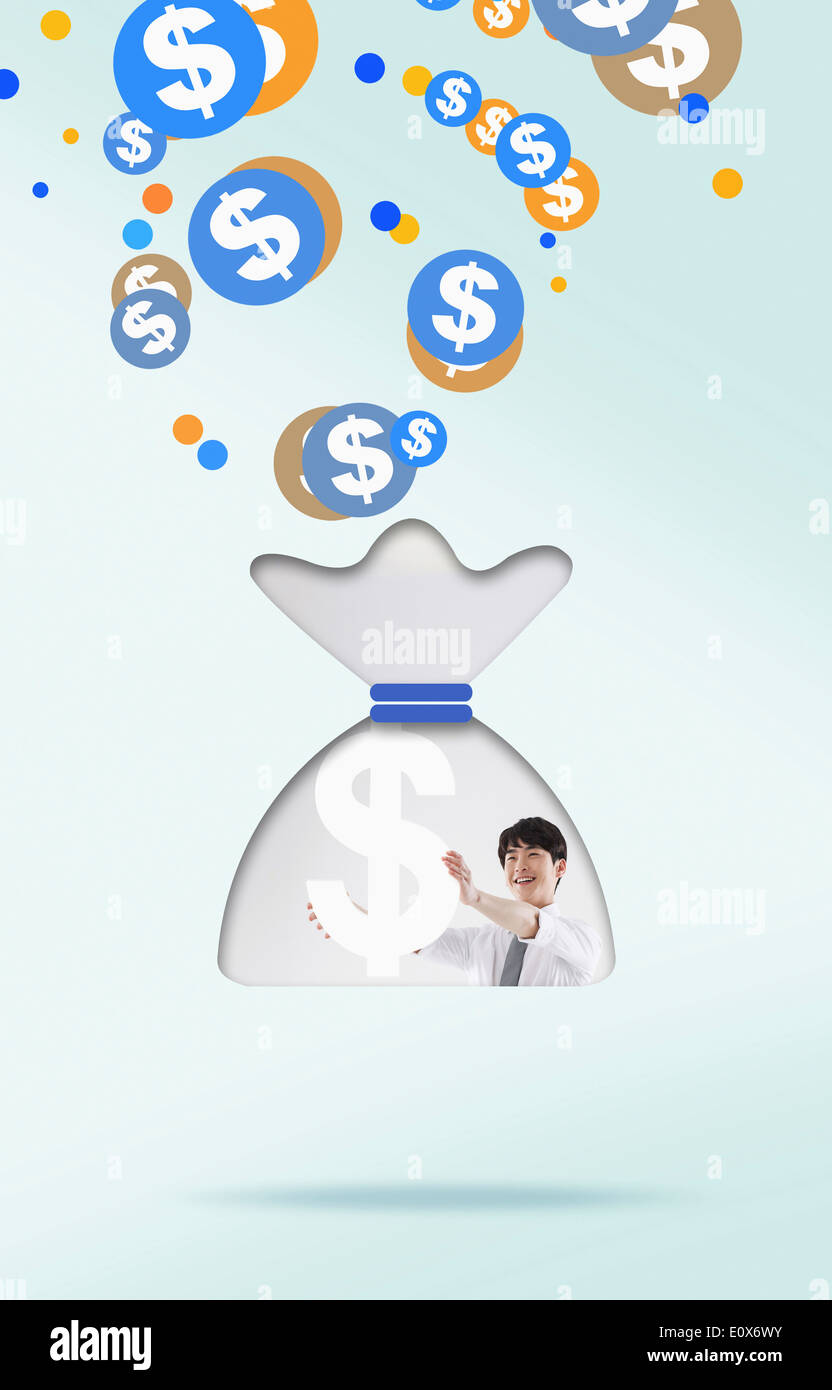 a business man in a money bag shape Stock Photo - Alamy