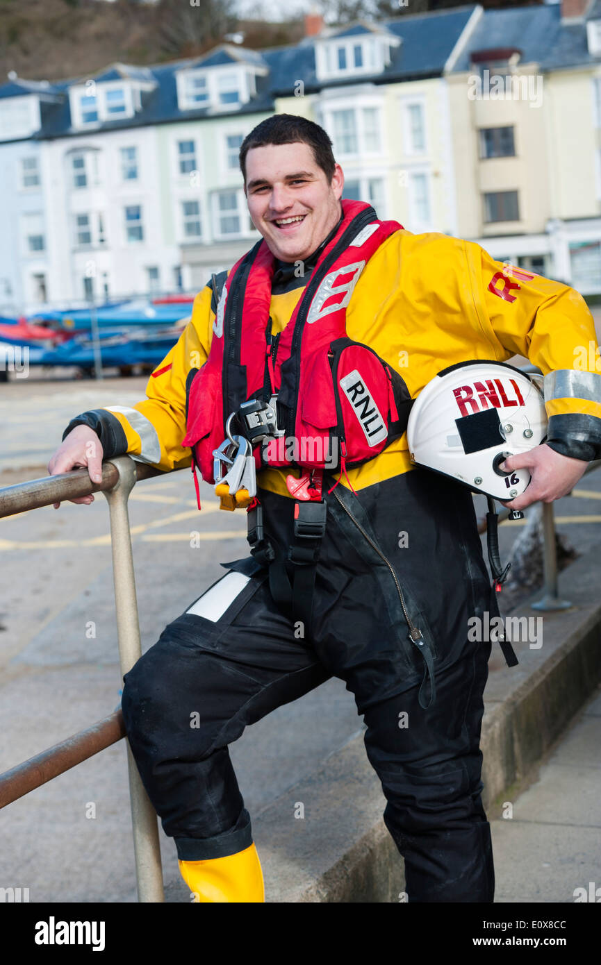 A RNLI Royal National Lifeboat Institution volunteer crew member ...