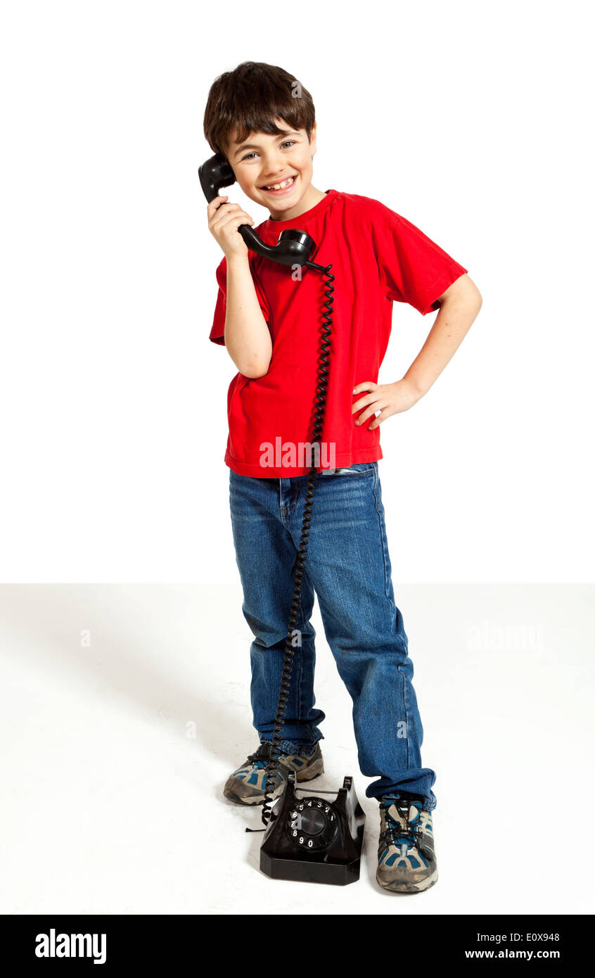 portrait of little boy on the phone Stock Photo - Alamy