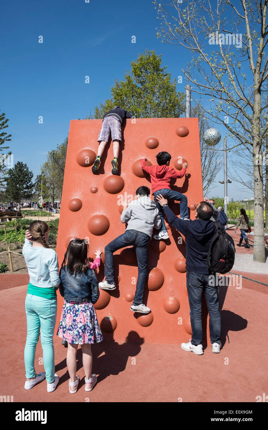 Busy playground at new Queen Elizabeth Olympic Park in Stratford London ...