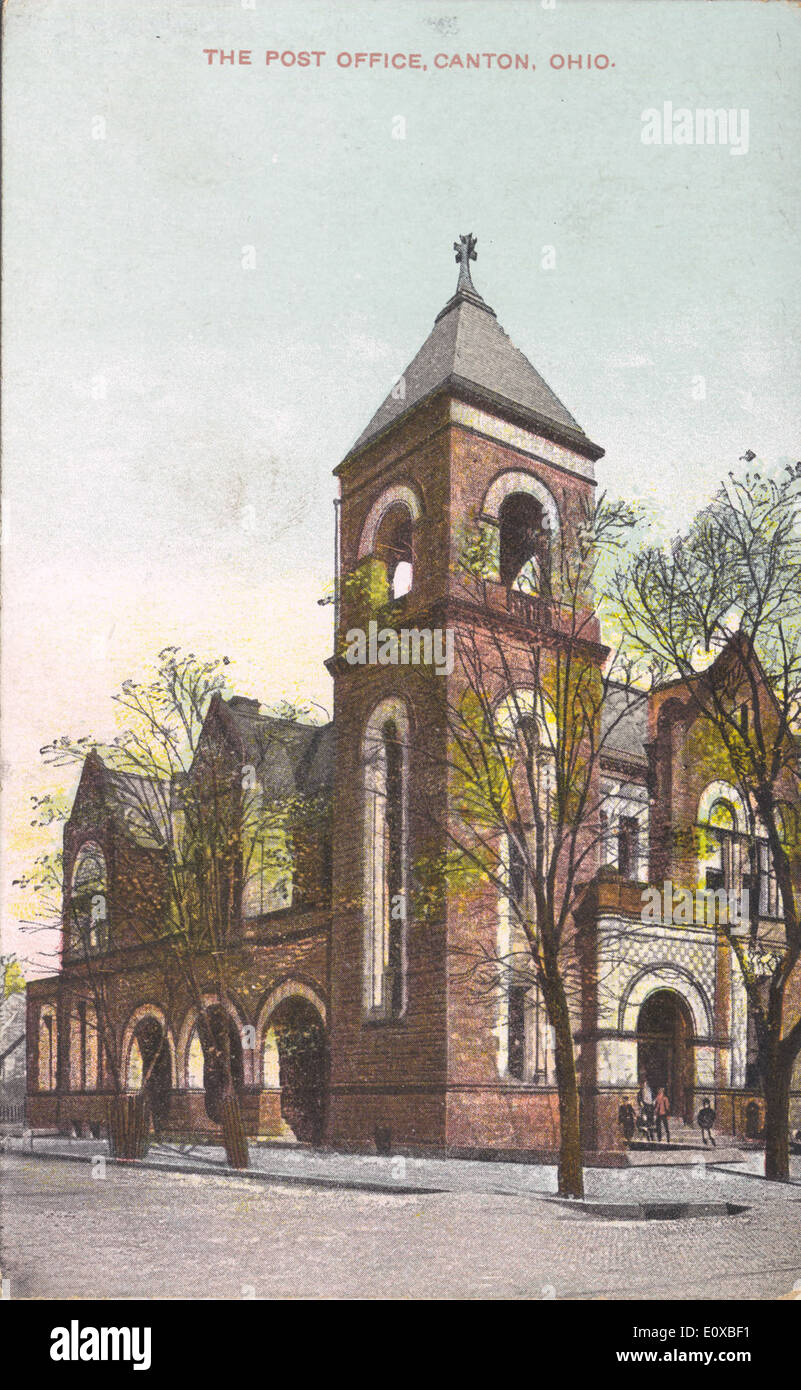 A vintage postcard featuring the Post Office in Canton, Ohio. The image ...