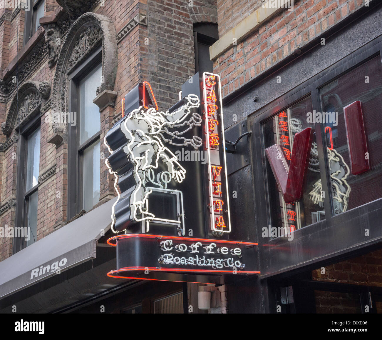 Illuminated sign of Cafe Vita coffee shop in the Lower East Side ...