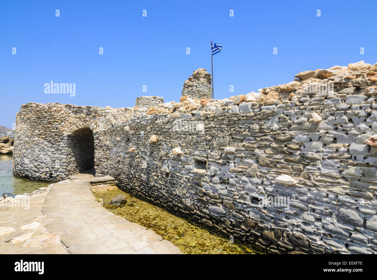 Venetian Castle ruins, Naoussa Town, Paros Island, Greece Stock Photo ...
