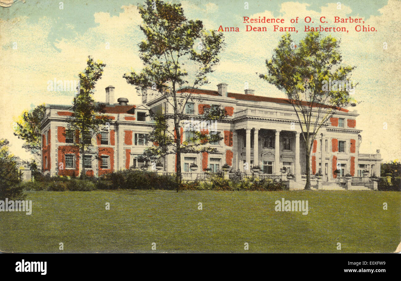 This postcard showcases the residence of O.C. Barber, located at the ...
