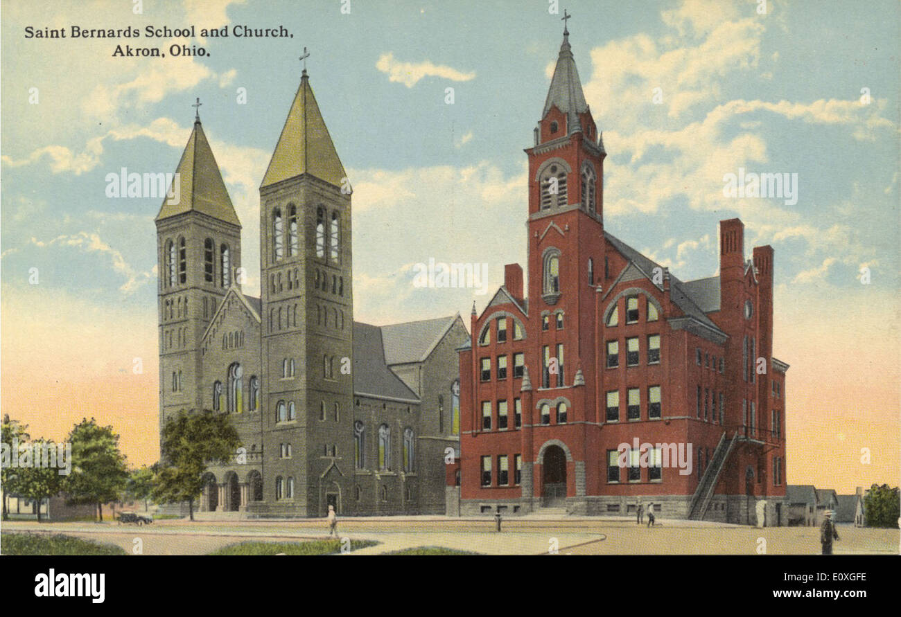 A historical postcard showing Saint Bernard's School and Church in ...