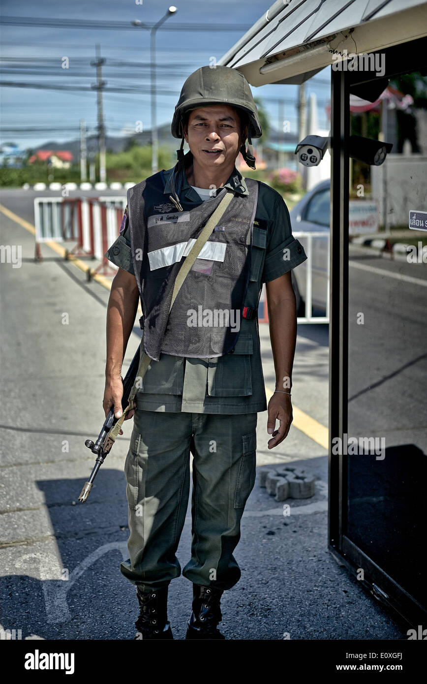 Thailand soldier armed at a Military checkpoint during the ...