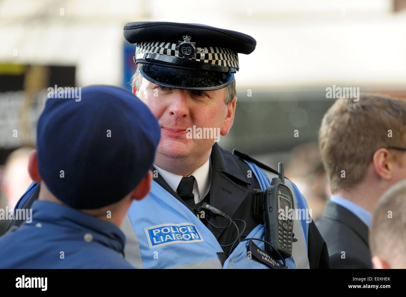 Police liaison office talking to demonstrators outside the Old Bailey ...