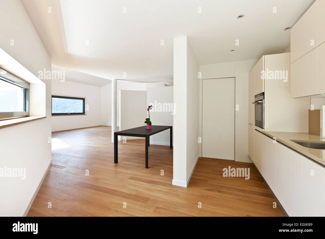 interior house, empty room with modern kitchen Stock Photo - Alamy