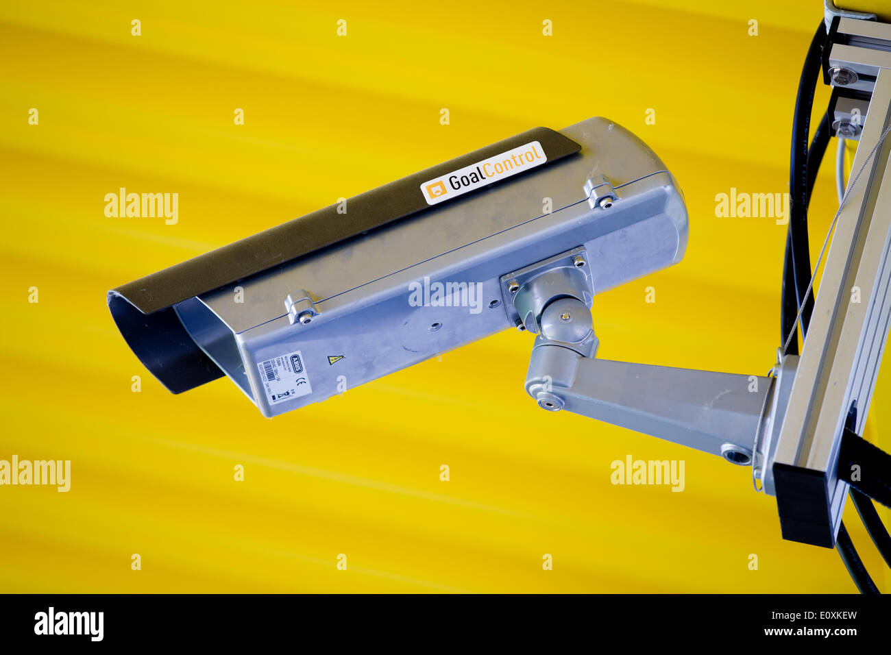 A camera for the goal line technology GoalControl-4D hangs under the ...
