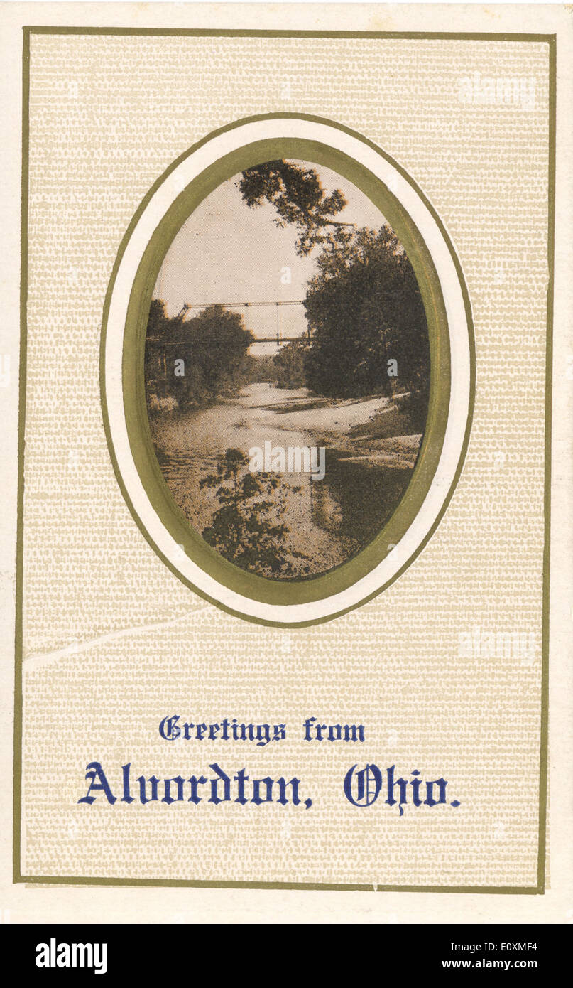 A postcard from Alvordton, Ohio, featuring the town’s bridges and ...