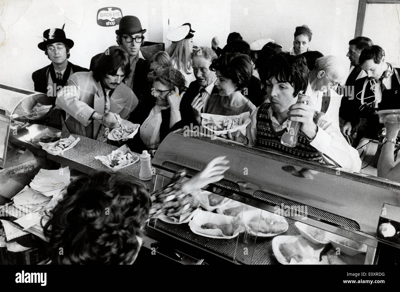 The Beatles order fish and chips while filming show Stock Photo - Alamy