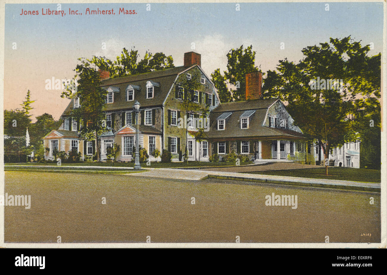 This postcard image features historic buildings in Amherst ...